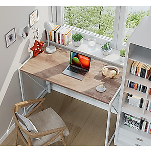 Coavas 39.4 inch Folding Desk No Assembly Required, Writing Computer Desk Space Saving Foldable Table Simple Home Office Desk, Oak