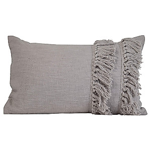Foreside Home & Garden Gray Handwoven 14x22 Decorative Cotton Throw Pillow with Hand Braided Tassels