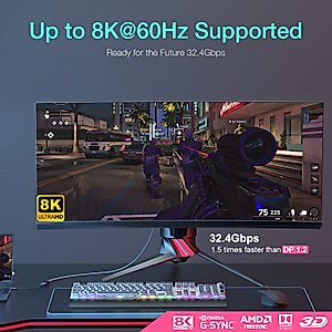 8K Mini DisplayPort to DisplayPort Adapter, Mini DP Male to DP 1.4 Female Converter, Support 8K@60Hz, 4K@144Hz, 2K@240Hz, HDR, FreeSync, G-SYNC for Thunderbolt 2, PC, Surface Pro, Monitor, Graphics