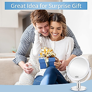 Fabuday Magnifying Makeup Mirror Double Sided - Desk Vanity Mirror with 1X & 15X Magnification, Two Way Make Up Mirror with Stand, Magnified Tabletop Cosmetic Mirror for Bathroom, Transparent