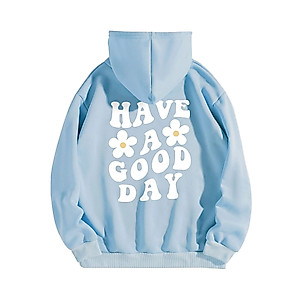 Cioatin Women’s Y2K Slogan Letter Graphic Oversized Aesthetic Hoodie Drop Shoulder Fleece Hooded Sweatshirt Pullover Sky Blue