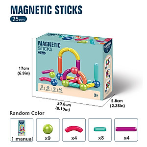 BESTYMXY Magnetic Stick, Magnetic Balls and Rods Set, Building Sticks Blocks, Magnetic Blocks, STEM Stacking Magnetic Toys Magnet Educational Toys for Kids Boys and Girls (25 PCS)