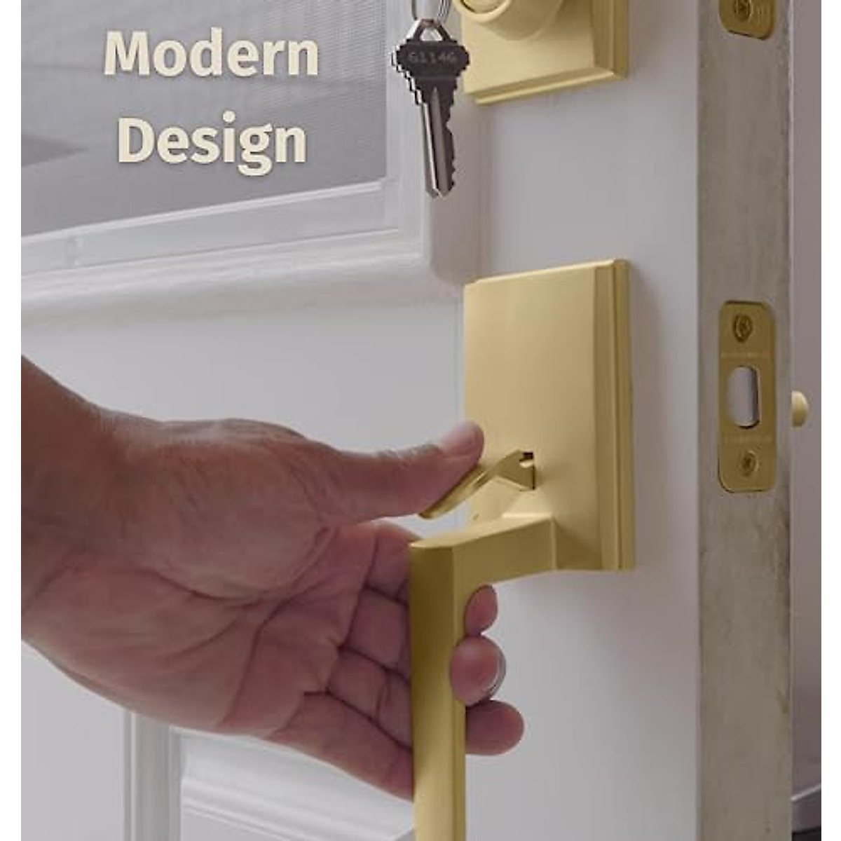 Mega Handles Gold Entry Door Handleset - Single Cylinder Handleset with Lever for Entrance and Front Doors - Modern Door Handles with Design for Left and Right-Handed Doors - Straight Handle