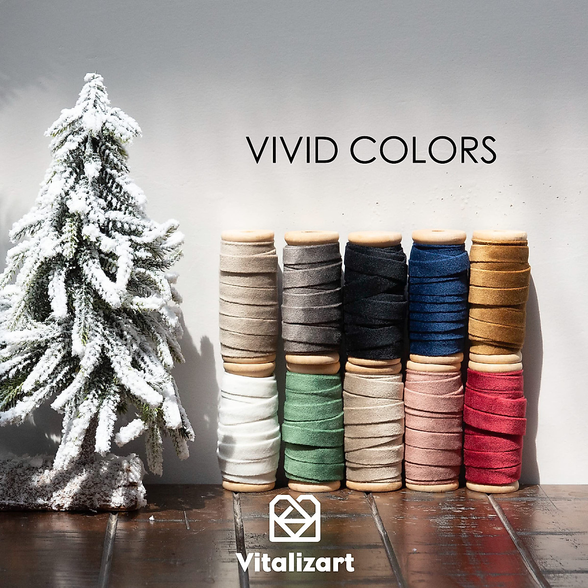 Vitalizart Khaki Velvet Ribbon Set 3/8"" x 15 Yd Fall Ribbon Fabric Trim 3 Rolls * 5 Yd for Christmas Wreath Decoration Handmade Craft Ornaments Gift Wrapping & Bow Making (Brown)