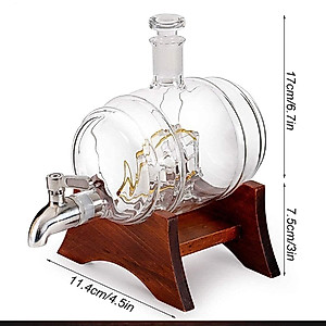 Wine Decanter Set Glass Decanter Whiskey Decanter 1000Ml Decanters Sailing Ship Stainless Steel Spigot Liquor Dispenser Wooden Stand with Faucet 1101