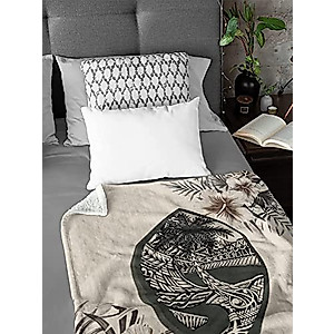Guam Blanket - The Beige Hibiscus Blanket - Soft and Cozy Comfortable Blanket Sherpa Fleece Blanket Soft Warm Blanket for Bedroom Couch (60x50, 80x60 Inches) (Large (80x60 inches))