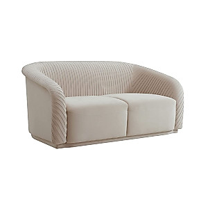 TOV Furniture Yara 31.3" H Velvet & Pine Wood Loveseat in Pleated Beige