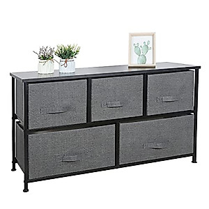 Epetlover Fabric Dresser 5-Drawer Storage Organizer Unit, Apartment Cloth Dresser with Deep Basket Sturdy Steel Frame & Wooden Top, Room Organization (Grey)