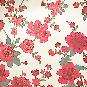 Moyishi Vintage Floral Flower Paper Peel & Stick Shelf Liner Dresser Drawer Sticker 17.7''x78.7'' (Red)