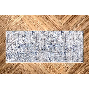 Great American Distributors - Machine Washable - Spatter Abstract Ombre Theme Print Area Rug, Transitional - Soft, Living Room Carpet - Blue, Gray