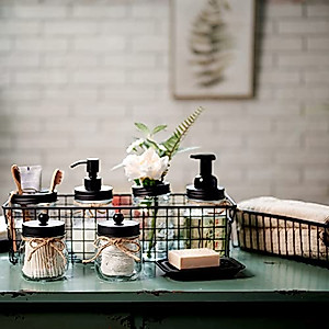 Mason Jar Bathroom Accessories Set(6PCS) - Foaming Soap Dispenser,Toothbrush Holder,Qtip Holder,Apothecary Jars, Soap Dish,Metal Wire Storage Organizer - Rustic Farmhouse Decor (Black)