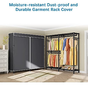 VIPEK V4C Double Clothing Rack with Cover Protable Closet for Hanging Clothes, Heavy Duty Garment Rack Metal Wardrobe Storage System with Adjustable Shelves & 2 Side Hooks, Black Rack with Black Cover