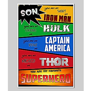 Son, You Are My Favorite Superhero - Artistic Typography Poster, Motivational Inspirational Quote Wall Art Print Great Decor for Kids Childs Bedroom Nursery Decor 16x24 Inch (Unframed)