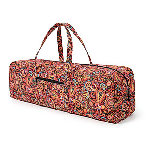 Boulder Bee | Yoga Mat Bag | Large Yoga Mat Carrier with Wet Pocket | Yoga Gifts | Gym Tote Bag for Women | Paisley Patterns (Orange)