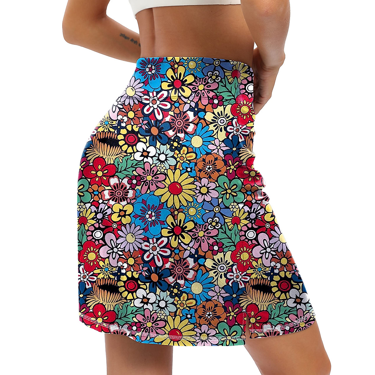 LouKeith Womens Knee Length Tennis Skorts Skirts Athletic Golf Skirts Casual High Waisted Drawstring Skirts with Pockets Colorful Flowers XL