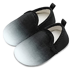 Girls Boys Home Slippers Warm Dinosaur House Slippers For Toddler Fur Lined Winter Indoor shoes Black Gradient 10-10.5 Toddler