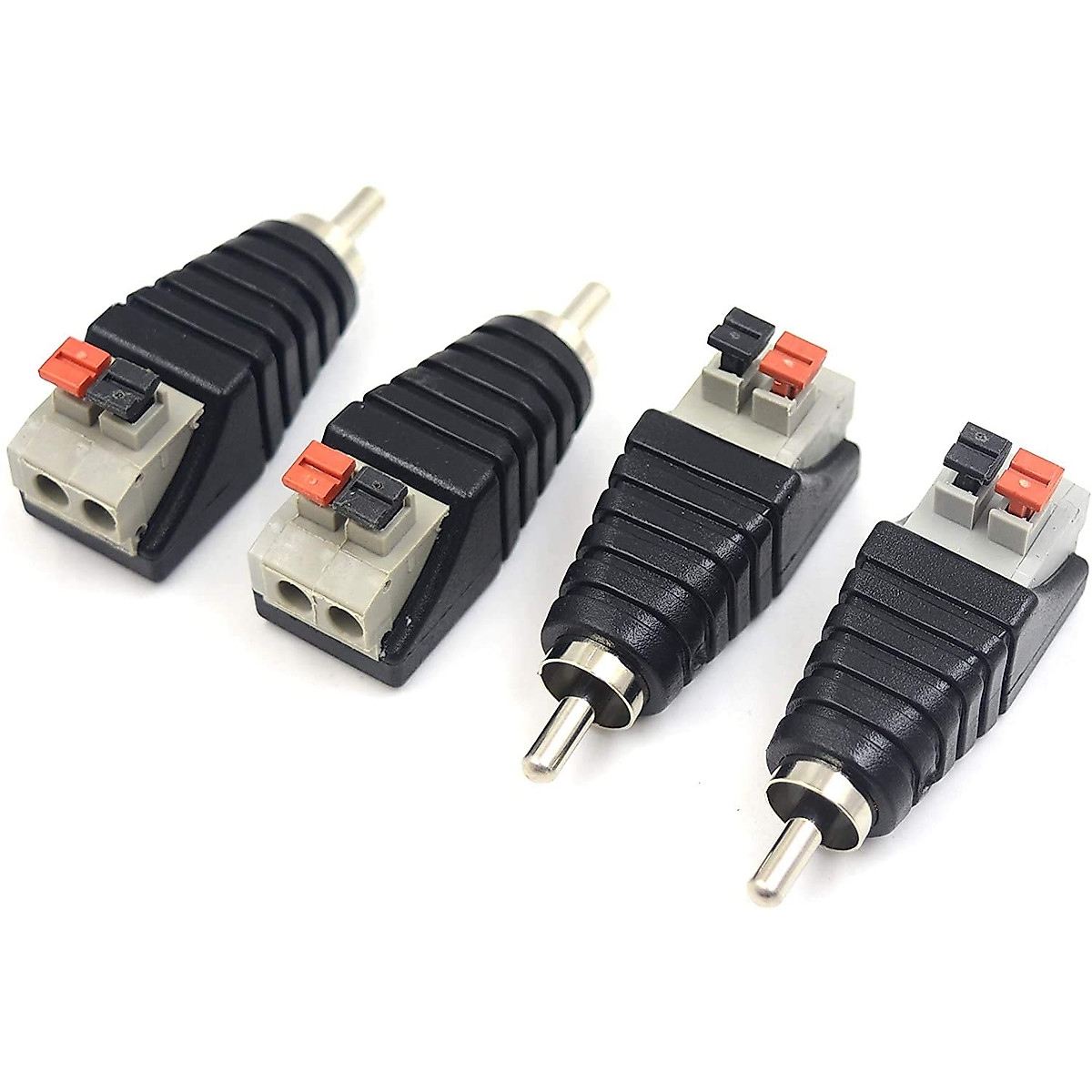 Poyiccot Speaker Wire to RCA Adapter Converter, RCA to Speaker Wire Adapter Subwoofer Speaker Phono RCA Male to AV 2 Screw Terminal Video Audio Spring Press Type Balun for CCTV, 4 Pack