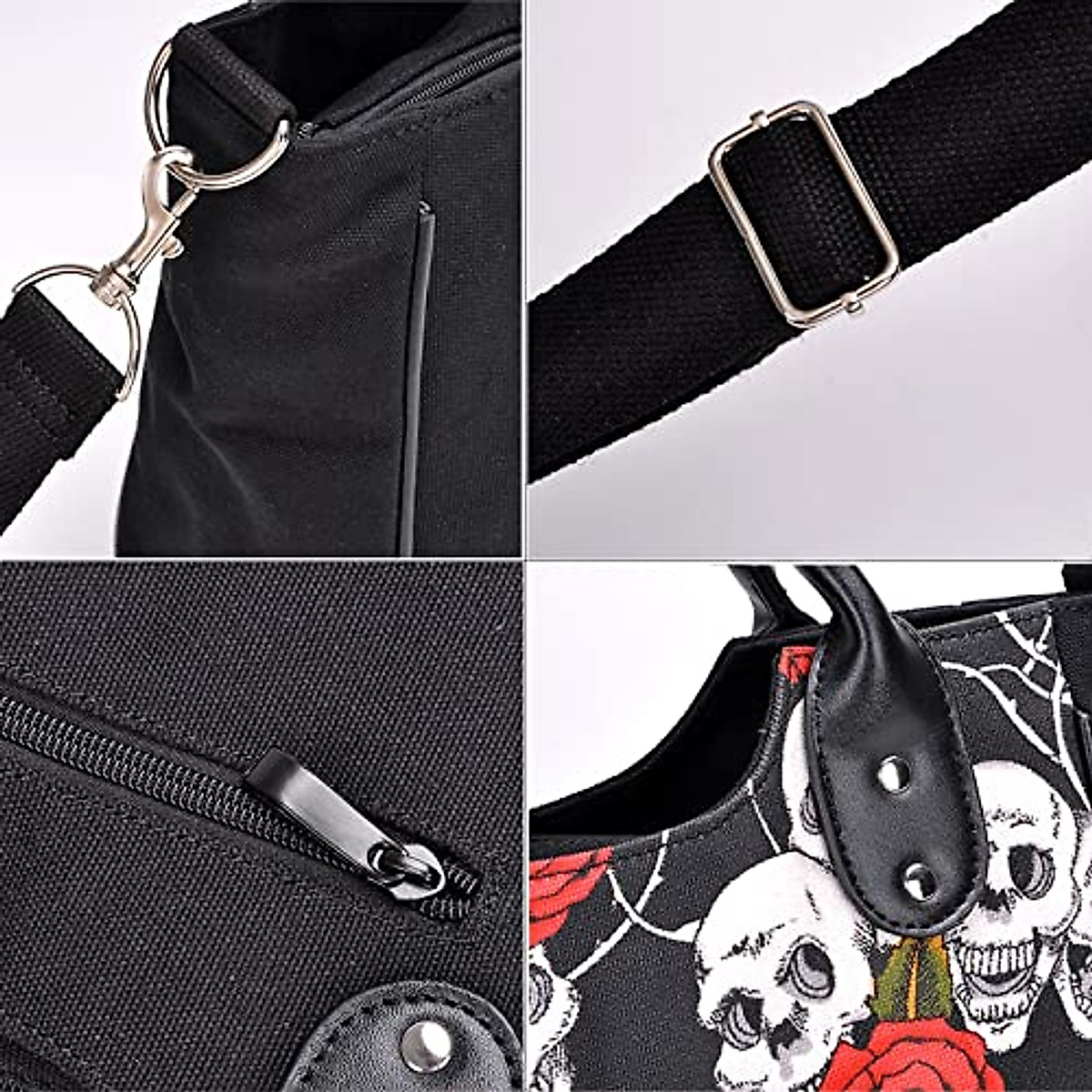 Women Canvas Handbags Skull Tote Shoulder Crossbody Bag Hobo Purse Punk Satchel Bags, Printed Skull