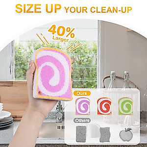 6-Count Toast Shaped Kitchen Sponges for Scratch-Free Dishwashing and Cleaning, Cute and Biodegradable, 40% Larger Compressed Cellulose Sponges, Eco Pop Up Natural Dish Sponges by NECAMOCU