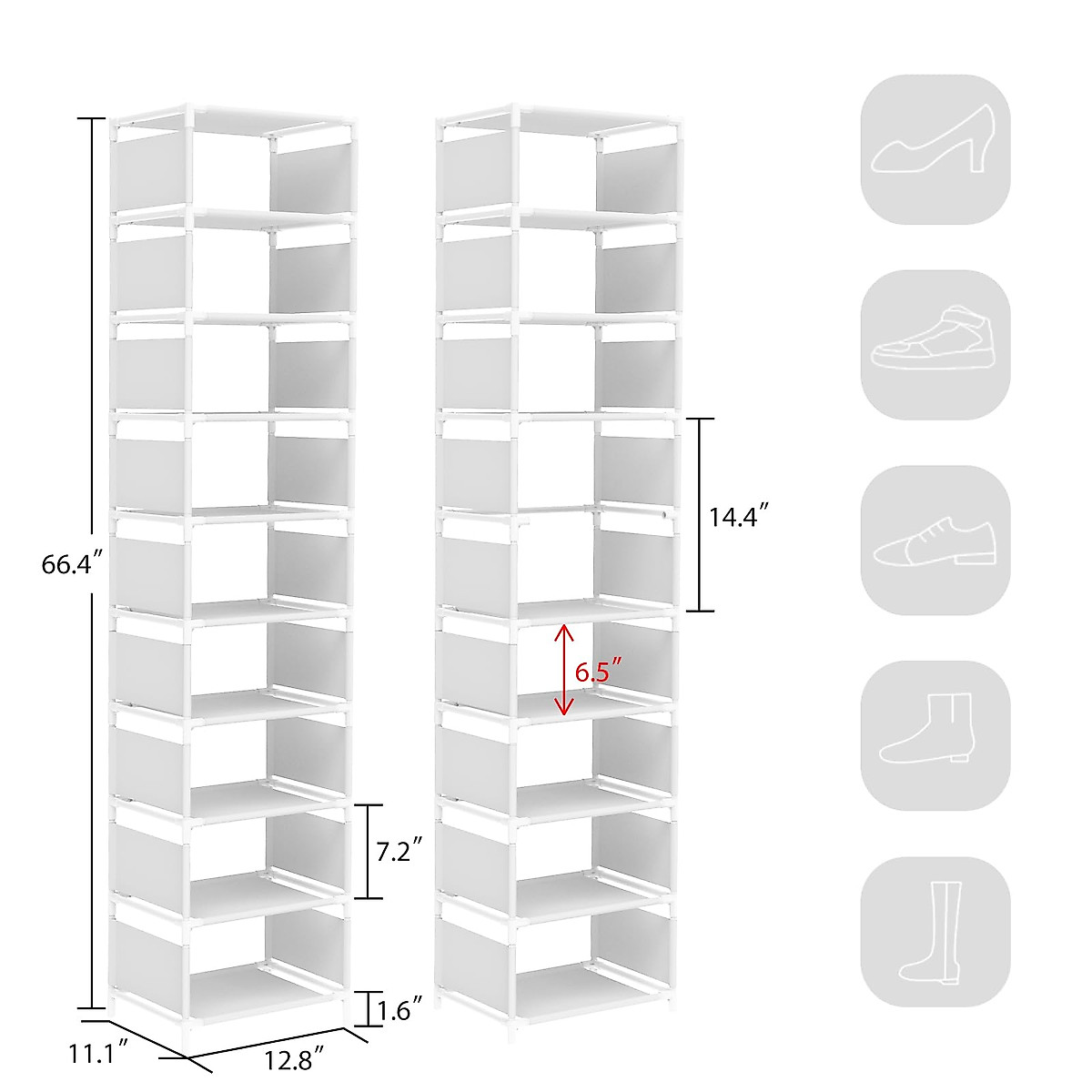 esonstyle 10 Tiers Shoe Rack, Space Saving Shoe Shelf Organizer, Tall Narrow Shoe Rack for Door Entryway, Closet