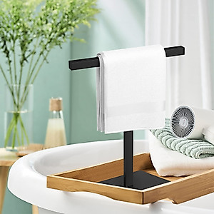 Pynsseu Hand Towel Holder Stand, Matte Black SUS304 Stainless Steel Freestanding T-Shape Towel Bar Rack for Bathroom Kitchen Vanity Countertop