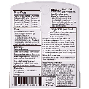 Blistex Five Star Lip Protection Lip Protectant/Sunscreen SPF 30 0.15 OZ - Buy Packs and SAVE (Pack of 6)