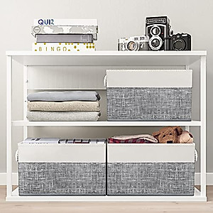 Fab totes Storage Bins [3-Pack], Foldable Storage Baskets for Organizing Toys, Books, Shelves, Closet, Large Storage Box with Rope Handles, Sturdy Organizer Bins, White & Grey