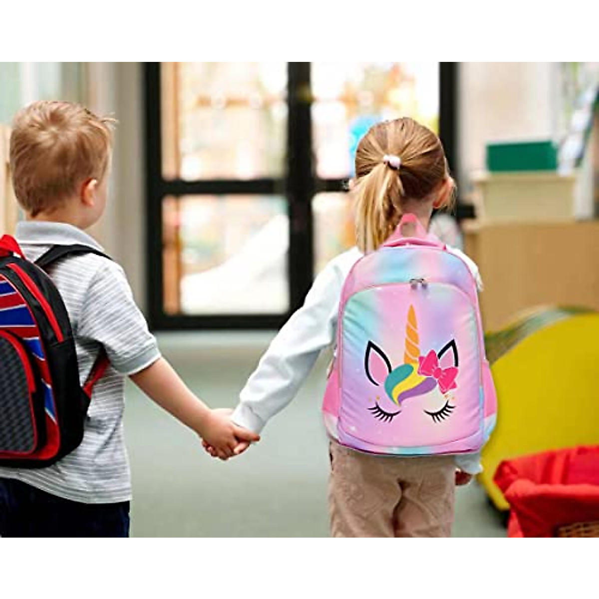 BIBDOO Kids Backpack for Girls with Insulated Lunch Box Toddler School Bag Set (Unicorn)