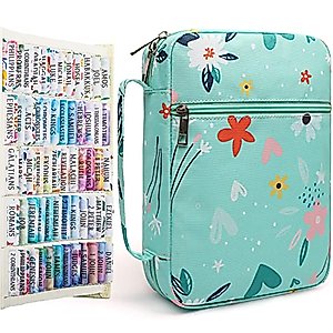 Bible Cover Case for Women,Book Cover Floral Pattern Fits for Standard Size Bible with Colorful 66 Bible Tabs and 34 Blank Sticky Tabs,Bible Bag Large Size Gift for Mom/Daughter/Girls Green