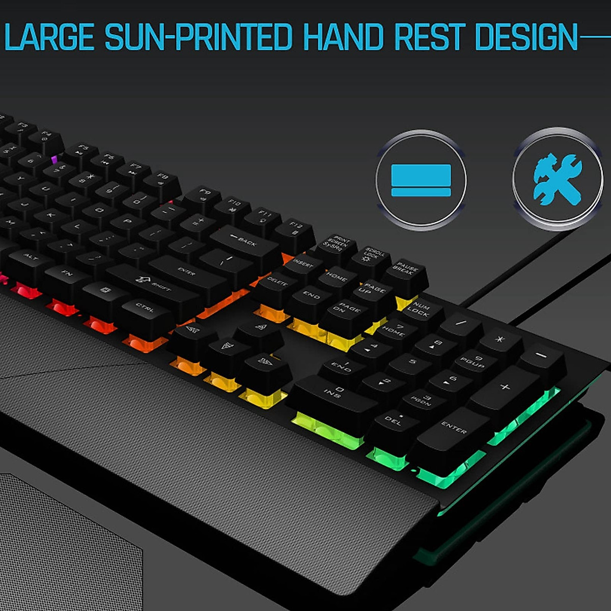 Mechanical Gaming Keyboard, Wired RGB Gaming Keyboard with Ergonomic Wrist Rest, 104 Keys USB Computer Keyboard for Laptop/Desktop/PC (Black)