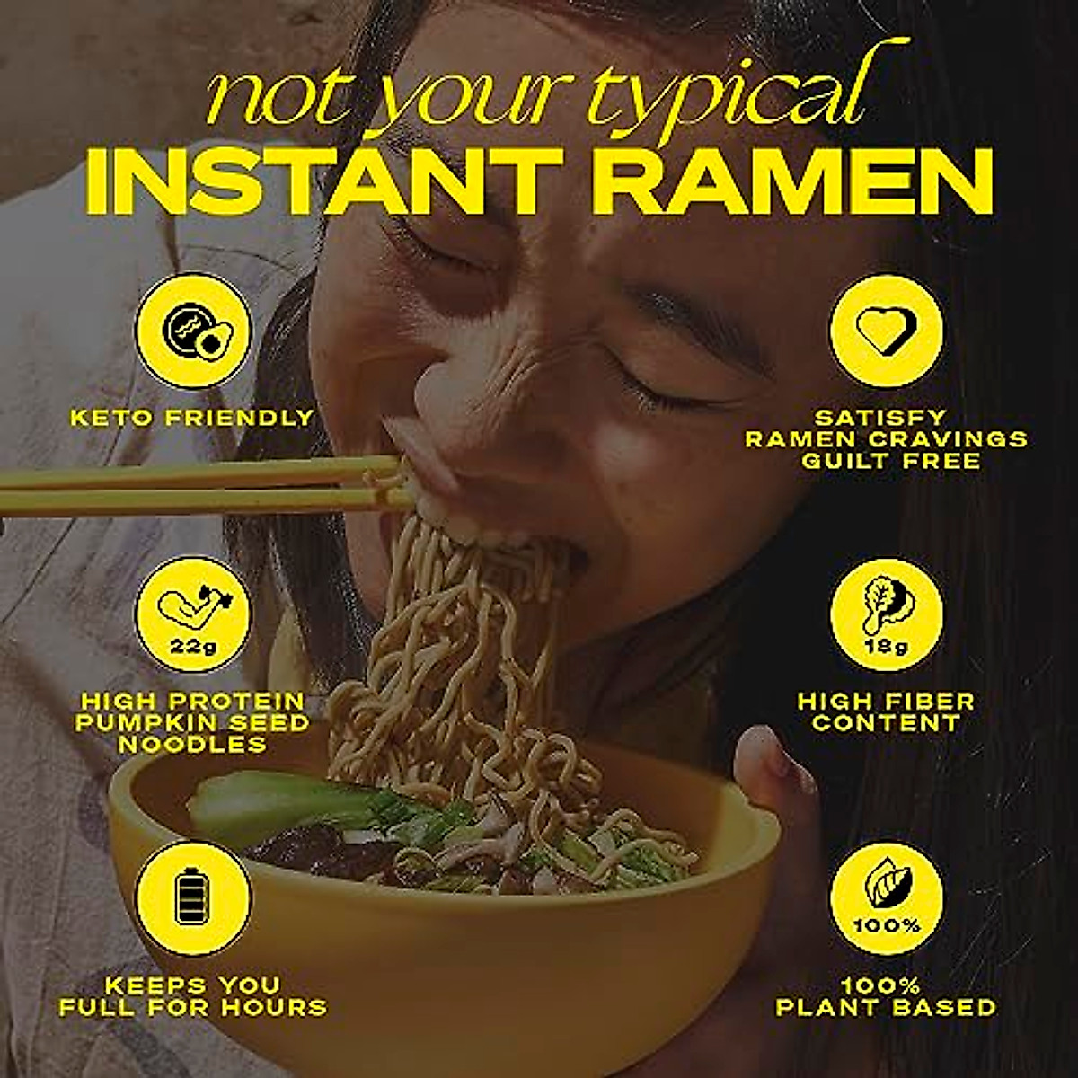 immi Black Garlic "Chicken" Ramen, 100% Plant Based, Keto Friendly, Low Carb, High Protein, Packaged Noodle Meal Kit, Ready to Eat, 6 Pack