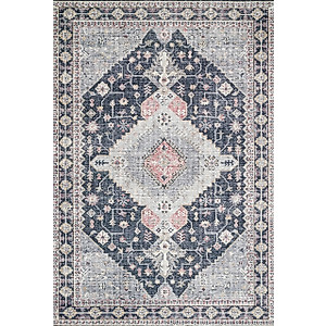 Loloi II Skye Collection SKY-02 Charcoal/Multi 7'-6" x 9'-6", 13" Thick,Area Rug,Soft,Durable,Vintage Inspired,Distressed,Low Pile,Non-Shedding,Easy Clean,Printed,Living Room Rug