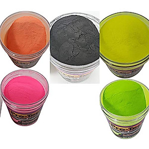 Welch Products 5 x 2oz Pro-Tec Jigs and Lures Powder Paints, Jig Head Fishing Paint, Fishing Lure Paint - High Gloss Powder Coating Paint - Hot Pink, Green & Yellow Chartreuse, Black, Blaze Orange