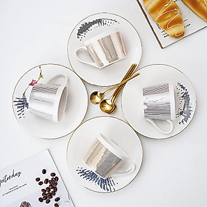 RUNLAIKEJI Mirror Reflection Cup and Saucer, 8 oz Mirror Coffee Cup, Illusion Cups, Anamorphic Cup and Saucer, Moving Reflection Coffee Cup, Reflection Coffee Cup, Ceramic Coffee Mug