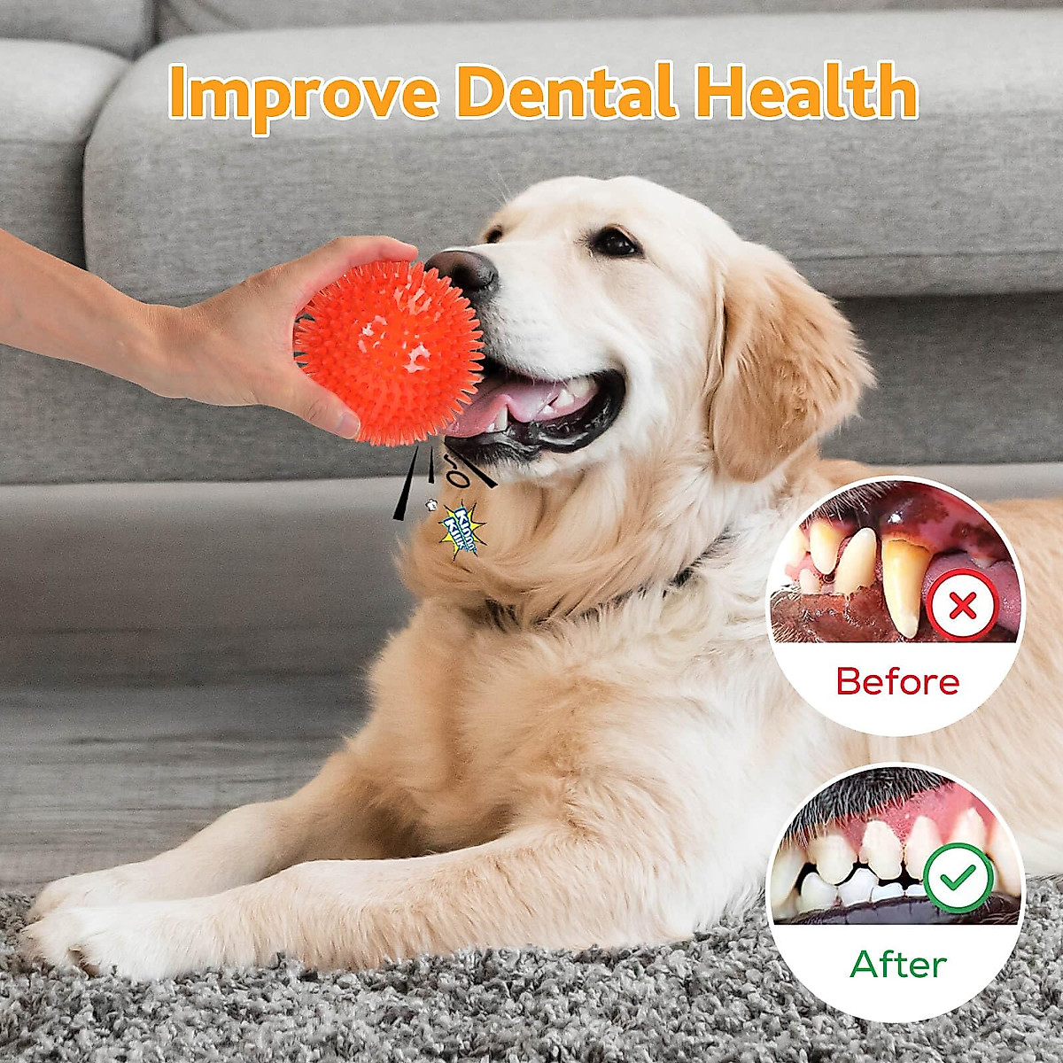 petizer 2-Pack 4.5" Squeaky Dog Toy Balls, Floating Dog Pool Balls, Dog Spiky Balls, Interactive Fetch Toys for Puppy, Dog Chew Toys (4.5", Large Dog)