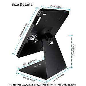 CarrieCathy Desktop Anti-Theft Security Kiosk POS Stand Holder Enclosure with Lock & Key, Compatible with iPad 2,3,4, iPad air, iPad air 2, iPad Pro 9.7", iPad 2017 & 2018, Flip & Rotate Design, Black