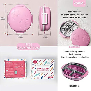 Stainless Steel Lunch Box for Toddlers Girls-Thermal Leakproof Bento Box 3-Compartment double-deck Ideal Portion Sizes for Ages 1 to 3, Pre-School Daycare Lunches and kids Snack Container（Pink）