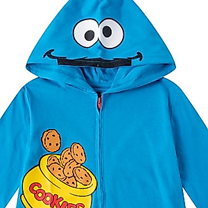 Sesame Street Boys’ Elmo or Cookie Monster Zip Up Long Sleeve Hooded Romper for Newborn, Infant and Toddler Kids