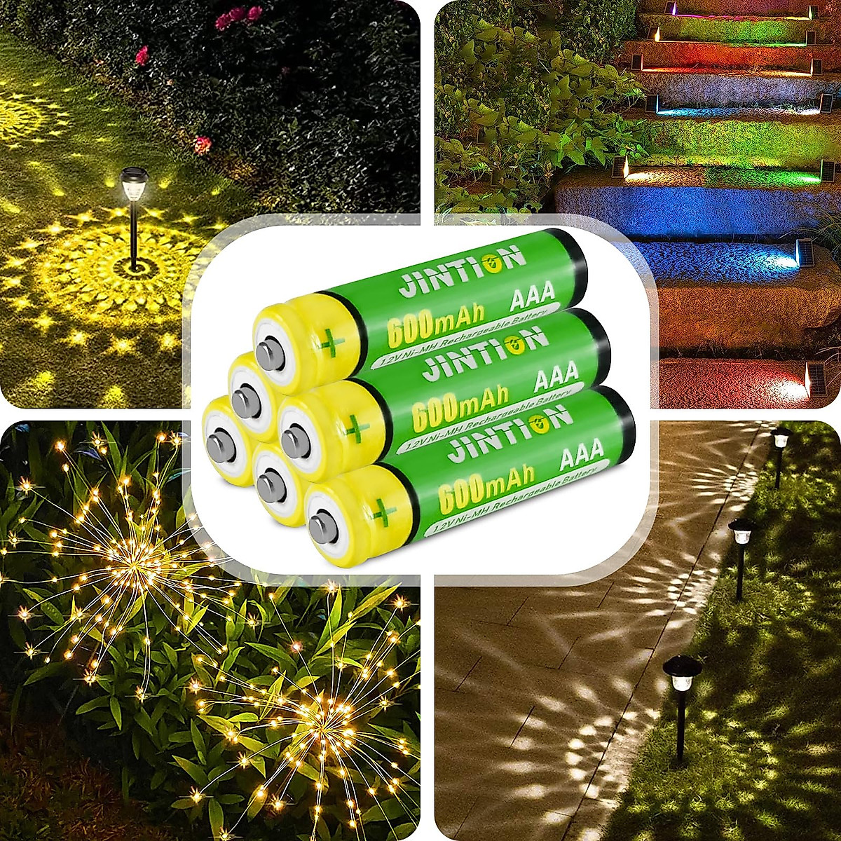 JINTION Ni-mh AAA 600mAh Battery 1.2V Triple A Rechargeable Batteries for Solar Outdoor Garden Lights, String Light, Pathway Lamp, Toys, 8 Pack