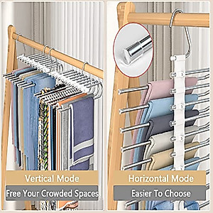 Hoibampu 2 Pcs Upgrade 9 Layers Pants Hangers Space Saving - Hangers for Clothes Hanger Organizer - Jean Hangers Pants Rack Scarf Hanger Closet Space Saving Scarf Organizer