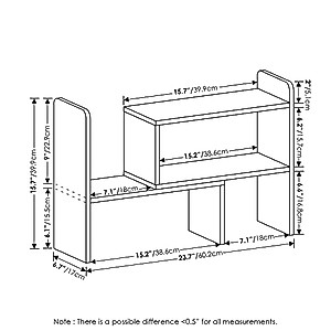 Furinno Classic Desktop Organizer Storage Rack Adjustable Free Style Rotation Display Bookshelf, Espresso 6.7D x 23.7W x 15.67H in
