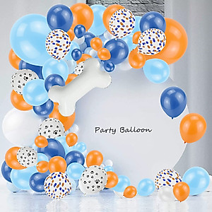 Blue Birthday Party Supplies, QPEY 121Pcs Blue Party Decorations, Dog Paw Balloons Garland Kit for Boys Girls Baby Shower Blue Theme Birthday Party Decorations