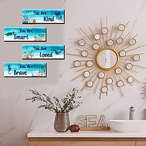 Underwater World Wooden Wall Art Children's Room Wall Decor Sea Creatures YOU ARE Series Home Decorations for Bedroom Blue Ocean Nautical Theme Wall Art Turtle Starfish Dolphin Coral Reef Gift Artwork