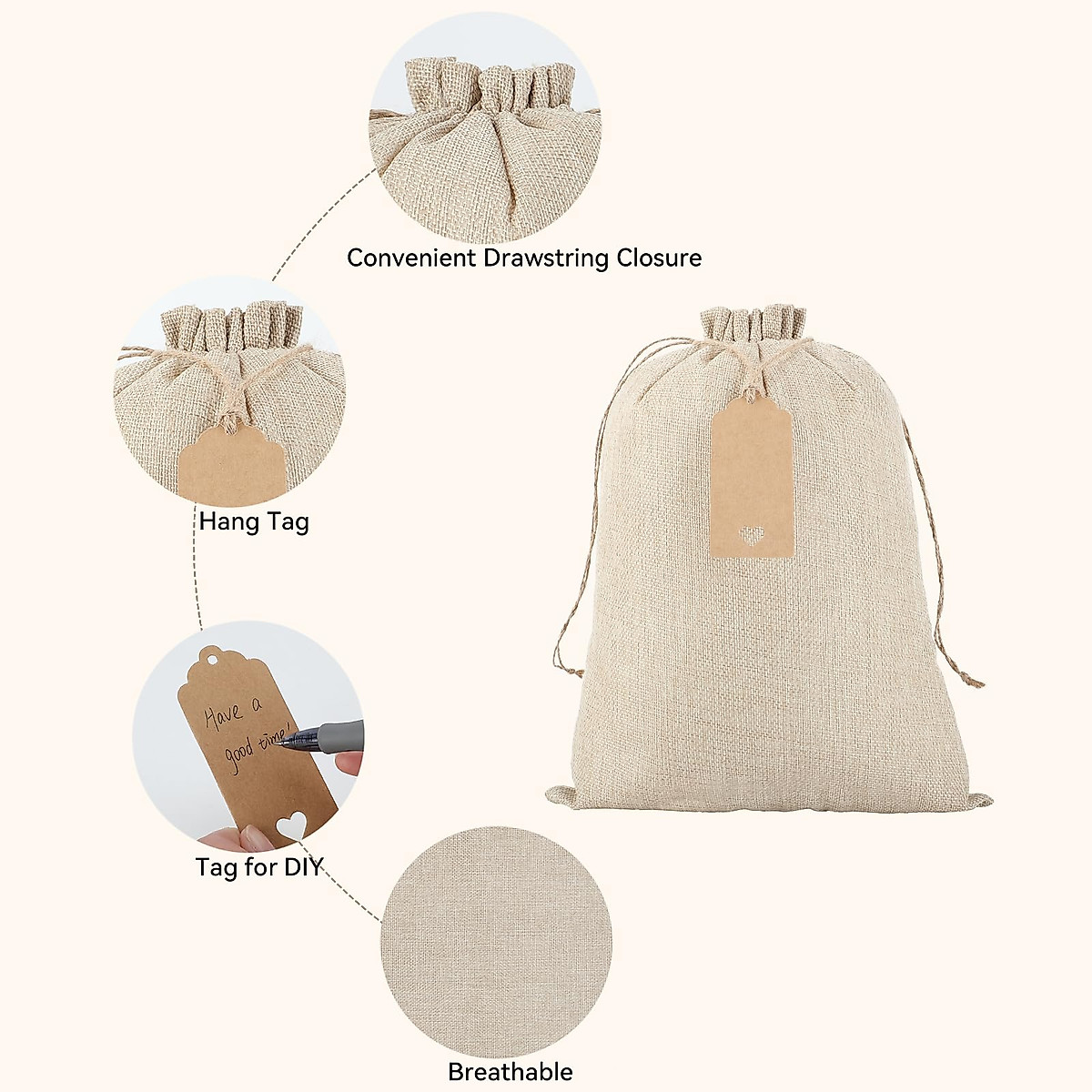 Tapleap Burlap Bags with Drawstring, 10"x14" Burlap Favor Sacks (Lot of 10) for Wrapping Gifts, Birthday, Wedding, Theme Parties or Household Use