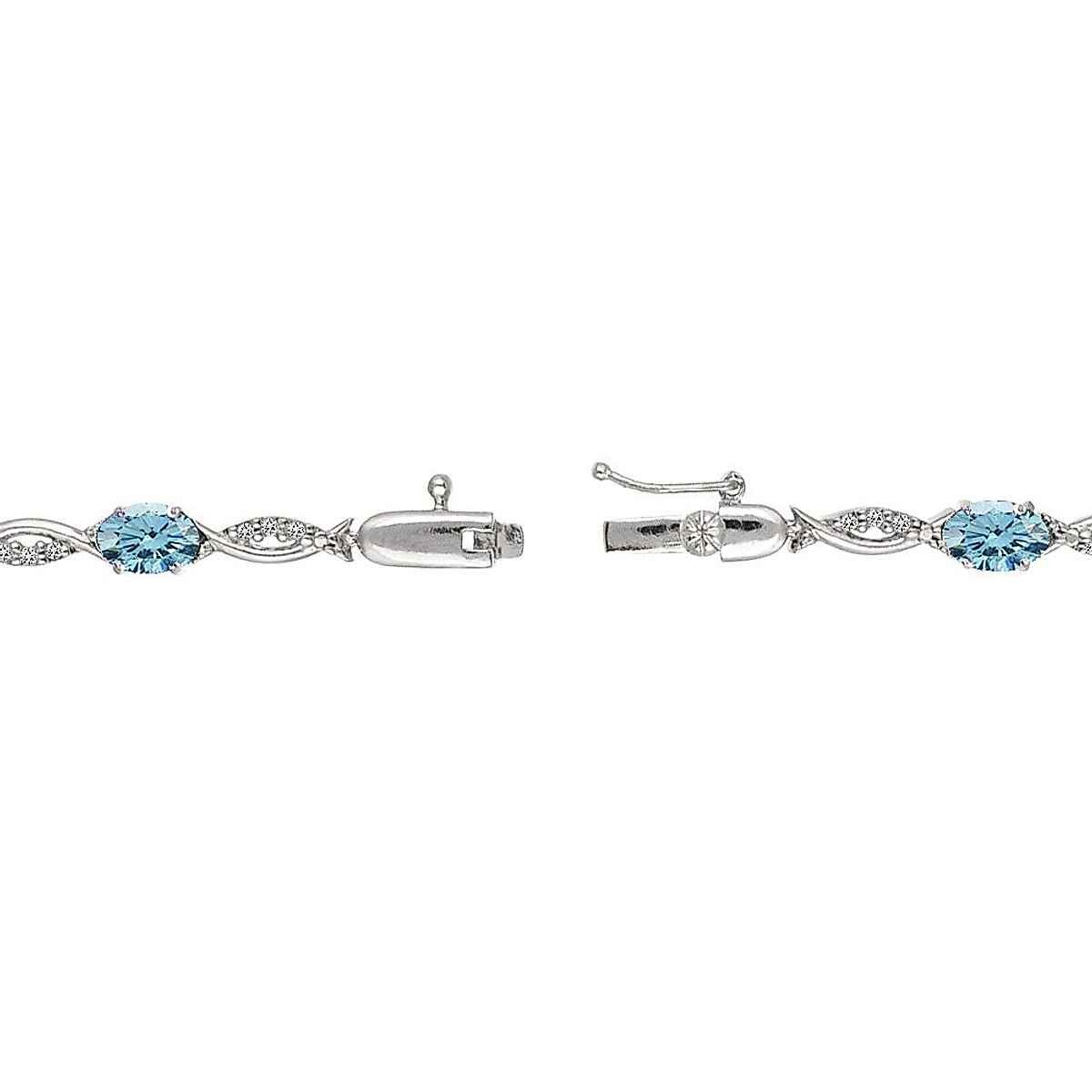 B. BRILLIANT Sterling Silver Light Blue 6x4mm Oval-Cut Tennis Bracelet Made with European Crystals