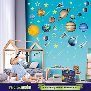 Glow in the Dark Stars and Planets for Ceiling – 303 Solar System Wall Stickers Room Decor, Outer Space Decals, Glowing 14 Planets 1 Moon 4 Rockets 24 Shooting Star 260 Stars Kids Boys Room Decoration