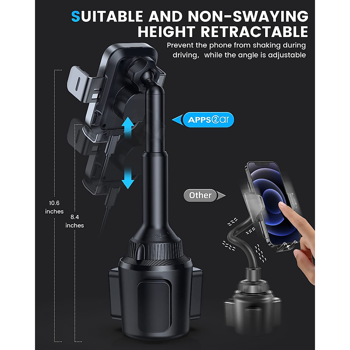 APPS2Car Cup Holder Phone Mount for Car Dual Coil Wireless Car Charger Auto Clamping Cup Holder Phone Mount Wireless Car Charger Compatible with iPhone 15/14/13/12 & Samsung Z Flip/Fold