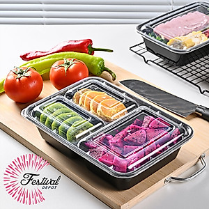 Sports Festival 22 Pack Meal Prep Containers, 43OZ Bento Box, 3 Compartment Divided Food Storage Containers Durable Stackable Reusable, For Microwave/Dishwasher/Freezer（22 Trays & 22 Lids）