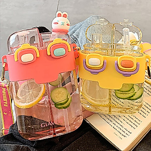 JQWSVE Kawaii Water Bottle - 26oz Cute Water Bottles with Straw and Stickers Double Drinking Water Bottle Portable Leakproof Sports Water Bottle for Outdoor Sports Travel