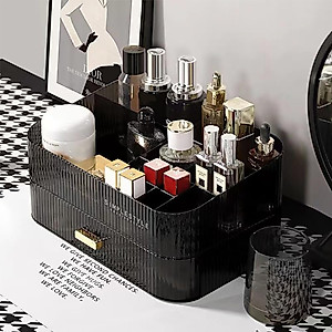 MIUOPUR Makeup Organizer with Stackable Drawers, Bathroom Vanity Organizers and Storage, Ideal for Desk and Dresser Countertops, Great for Cosmetics, skincare, Lipsticks, Nail Care -Black